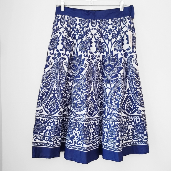Studio West | Skirts | Studio West Blue And White Floral Midi Skirt ...